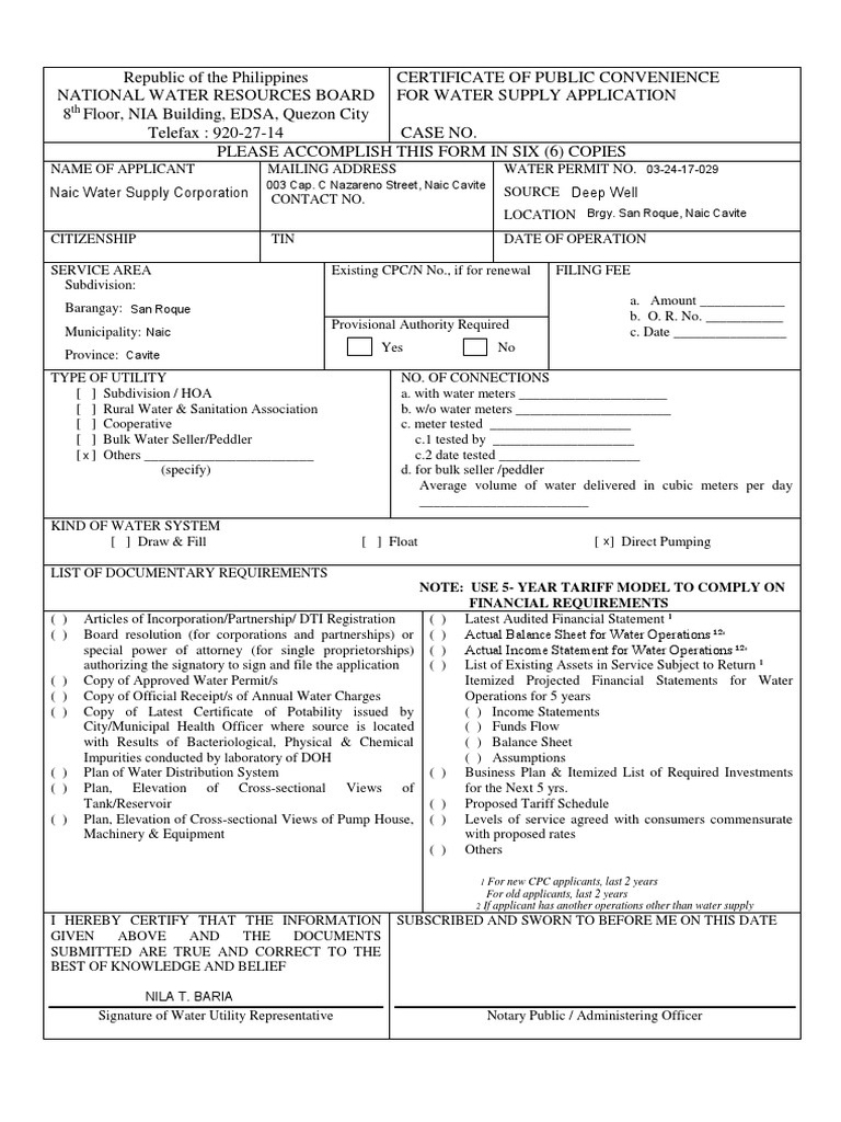 CPC Application Form PDF | PDF | Water Supply And Sanitation | Water Supply