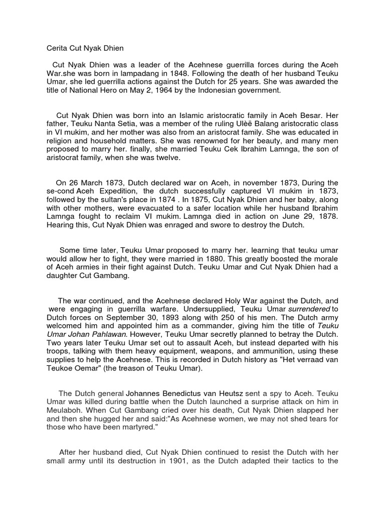 Cerita Cut Nyak Dhien | PDF | Indonesia | Indonesian People Cerita Cut Nyak Dhien | PDF | Indonesia | Indonesian People