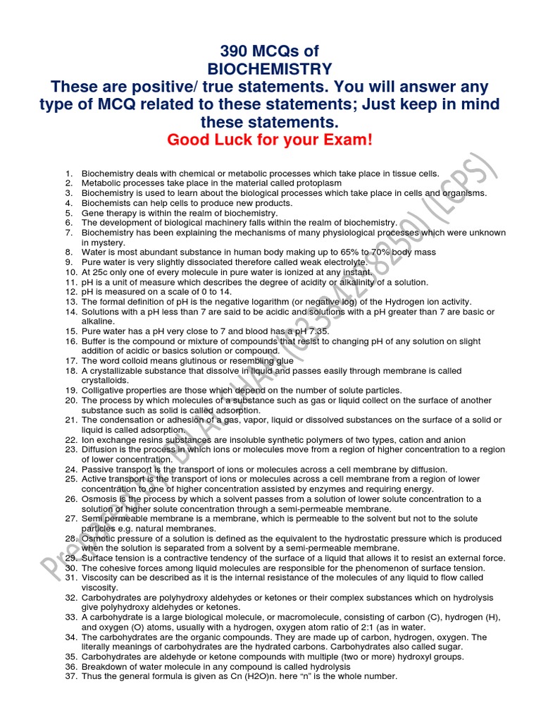 Biochemistry MCQs | PDF | Nucleic Acids | Carbohydrates