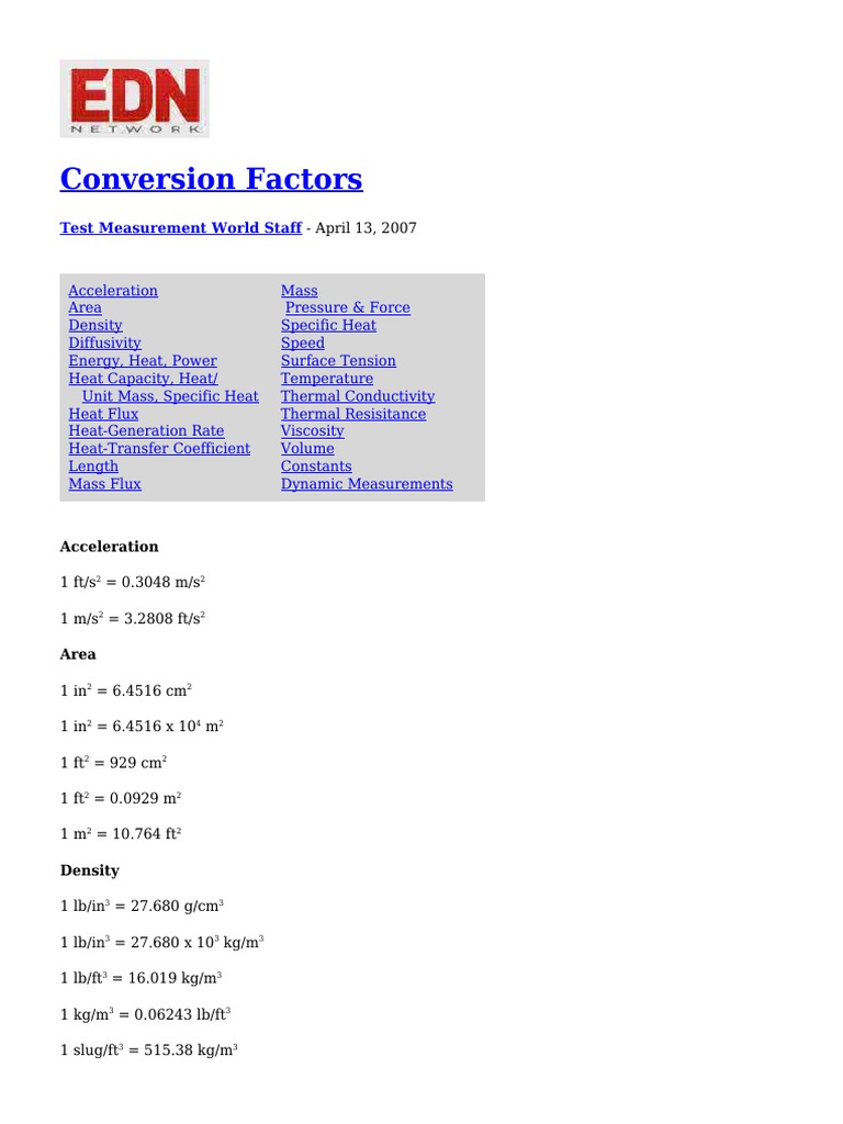 Comprehensive Guide to Conversion Factors for Engineering Measurements ...
