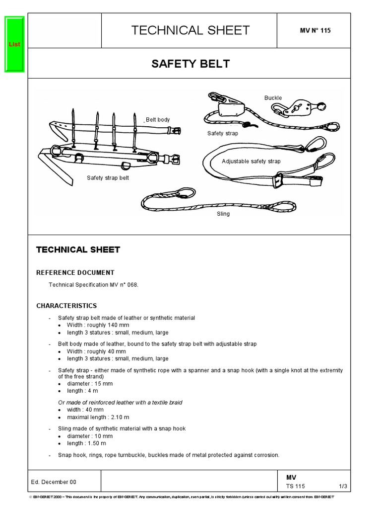 Technical Sheet: Safety Belt | Download Free PDF | Rope | Manufactured ...