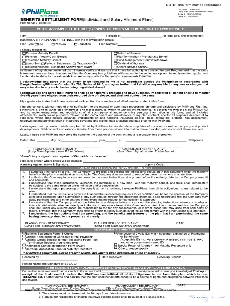 BENEFITS SETTLEMENT FORM (IndividualSAP) 6 11 18 | PDF | Identity ...