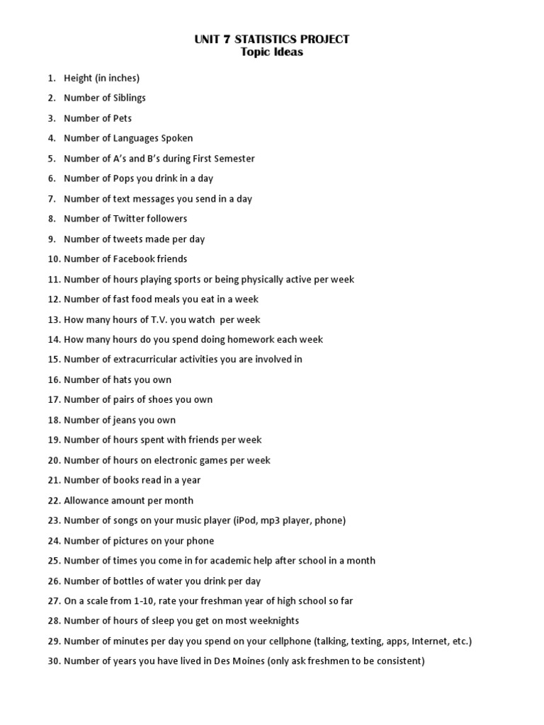 Statistics Project Packet | PDF | Outlier | Histogram