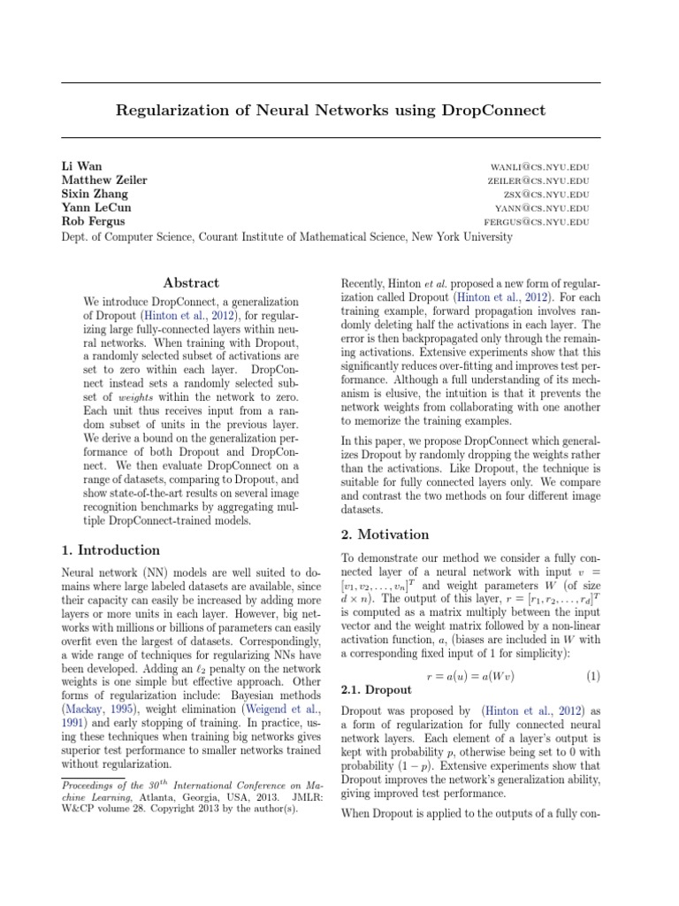Regularization of Neural Networks Using Dropconnect: Hinton Et Al. 2012 Hinton Et Al. 2012 | PDF ...