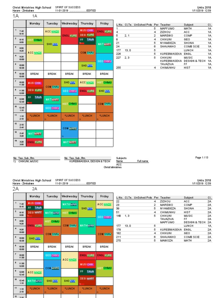 Class Time Table 2019 | PDF