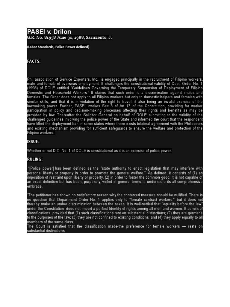 Equal Protection Clause in PASEI v. Drilon | PDF | Burden Of Proof (Law ...