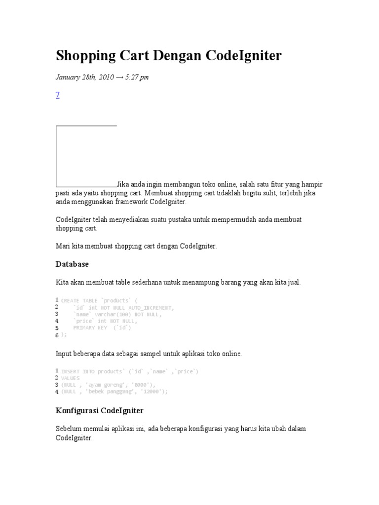 Shopping Cart Dengan CodeIgniter | PDF