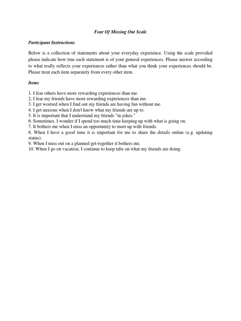 Fear of Missing Out Scale | PDF
