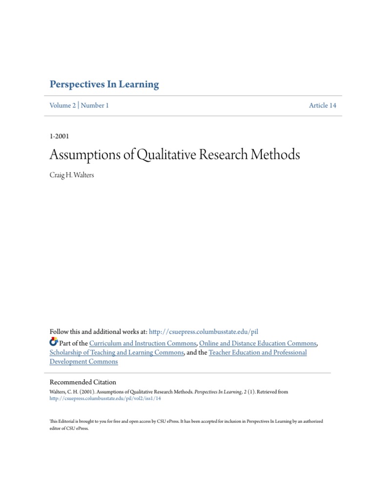 Assumptions of Qualitative Research Methods | PDF | Qualitative ...