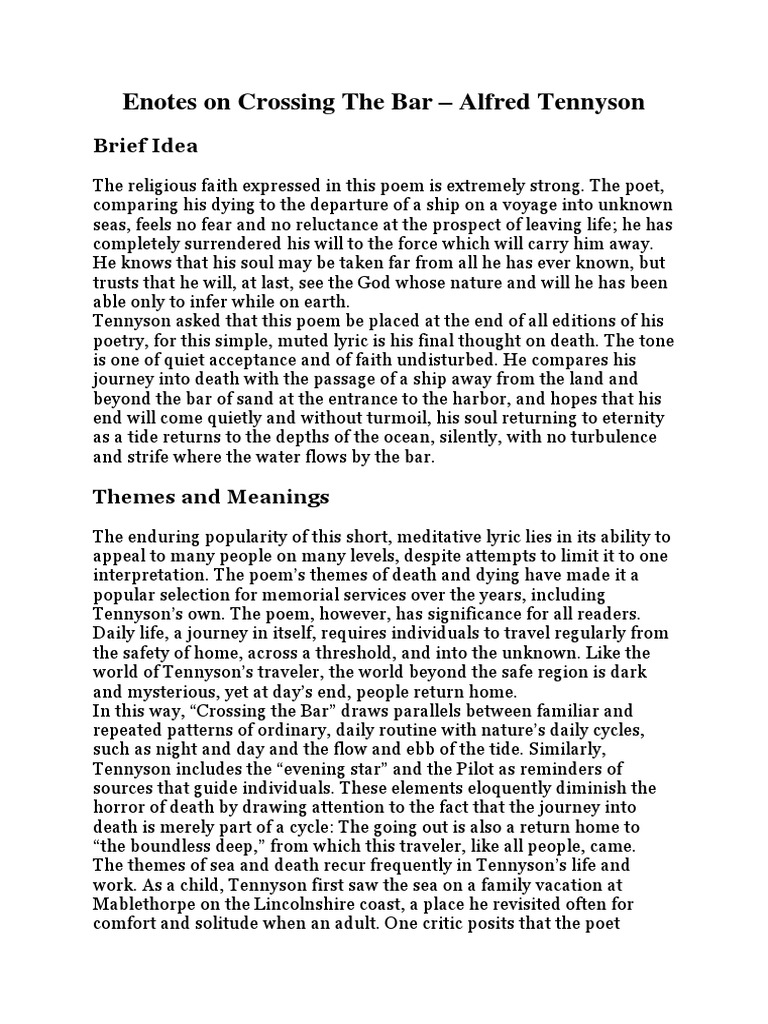 Crossing The Bar | PDF | Poetry | Metre (Poetry)