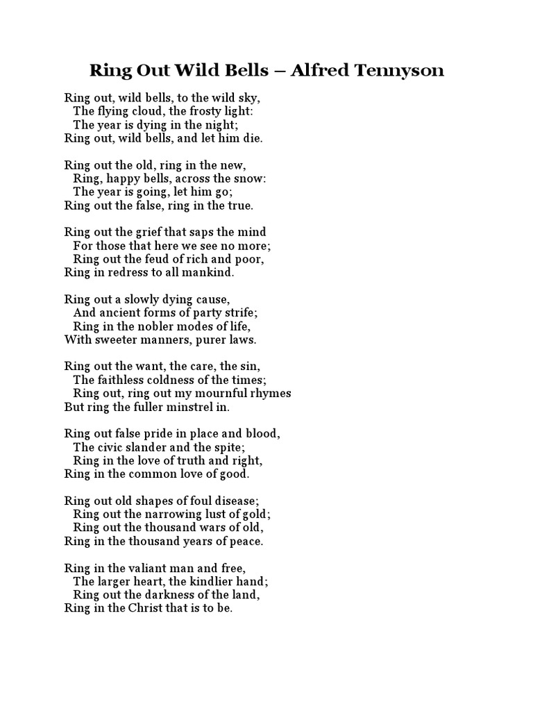 Tennyson's "Ring Out, Wild Bells" Analysis | PDF | Poetry