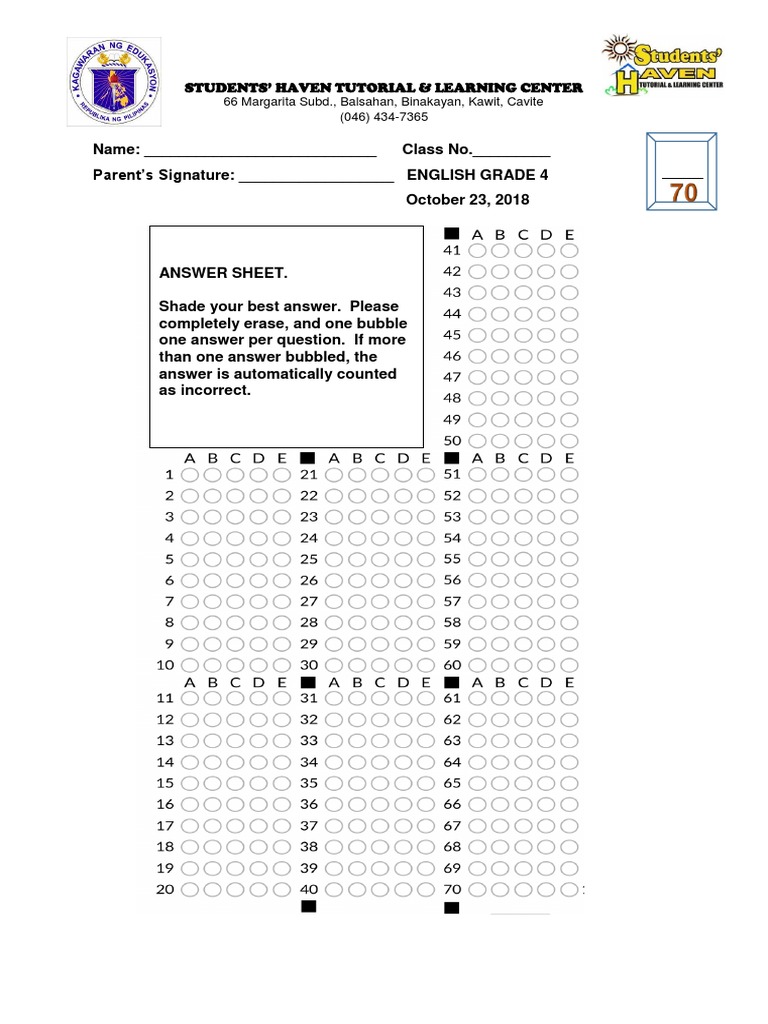 Bubble Answer Sheet | PDF