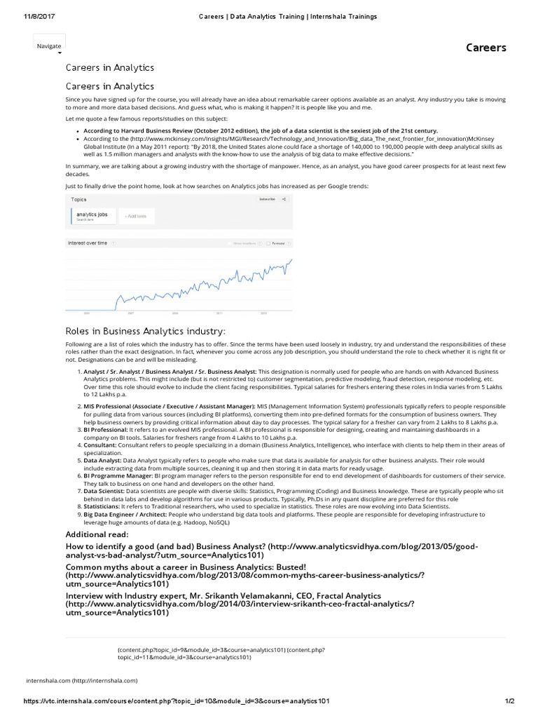 Careers - Data Analytics Training - Internshala Trainings PDF | PDF ...