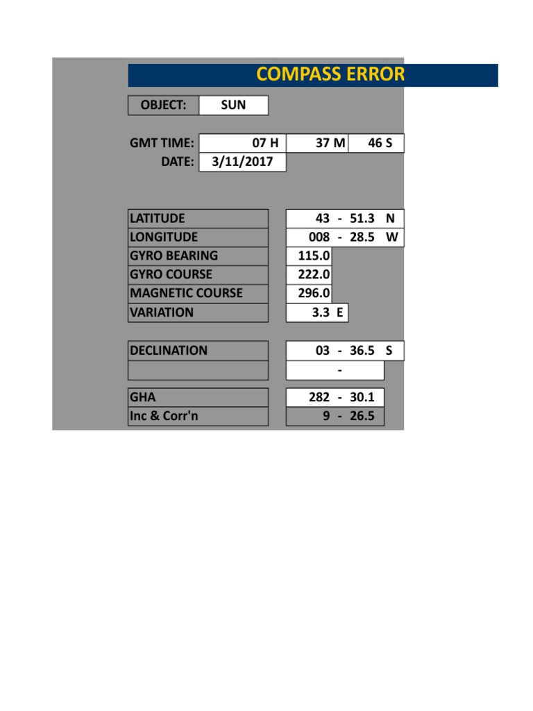 GYRO ERROR Calculation With Polaris - UNLOCK | PDF | Compass | Latitude