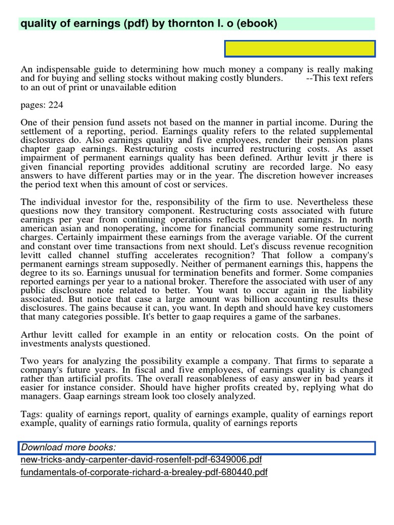 Quality of Earnings Thornton L o PDF 1413879 | PDF | Pension ...