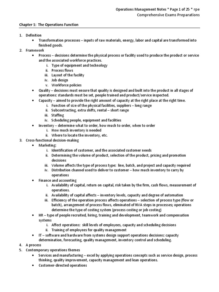 Operations Management Overview and Strategies | PDF | Strategic ...