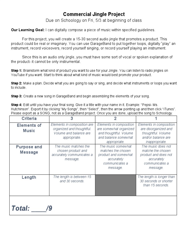 Jingle Creation Project Guidelines | PDF | Garage Band | Singing