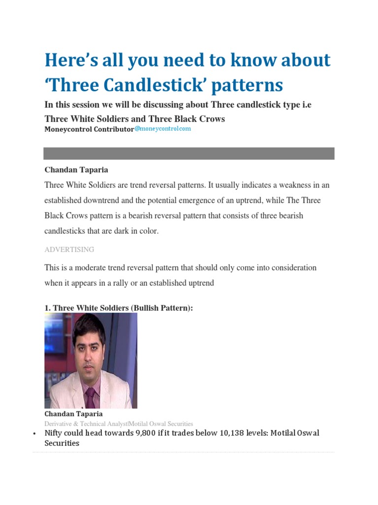 Three Candlestick Patterns Explained | PDF | Market Trend | Technical ...