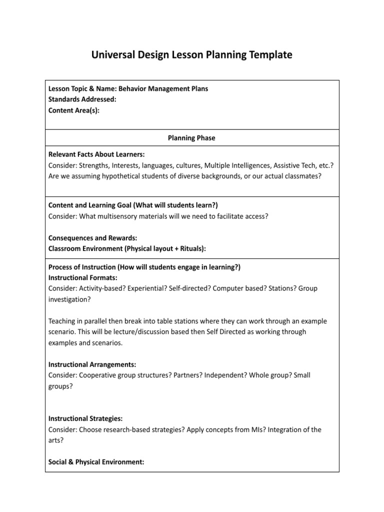 Universal Design Lesson Plan Template | PDF