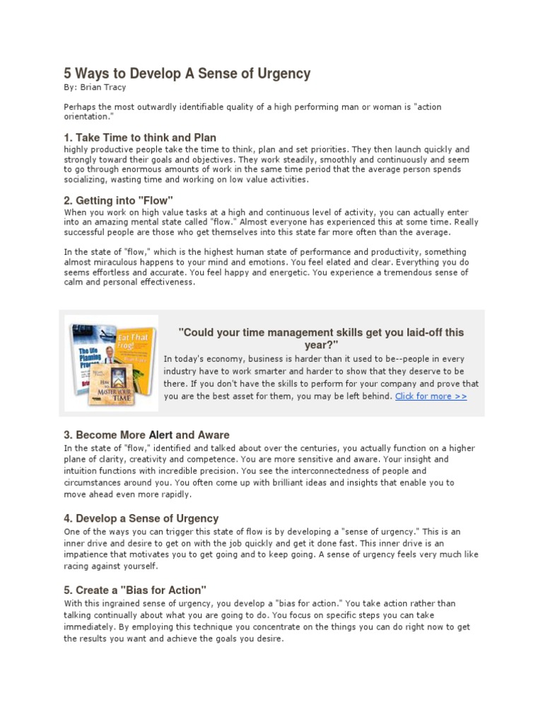 5 Ways To Develop Sense of Urgency | PDF | Silence | Motivation