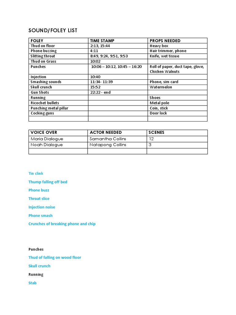 Sound and Foley List | PDF