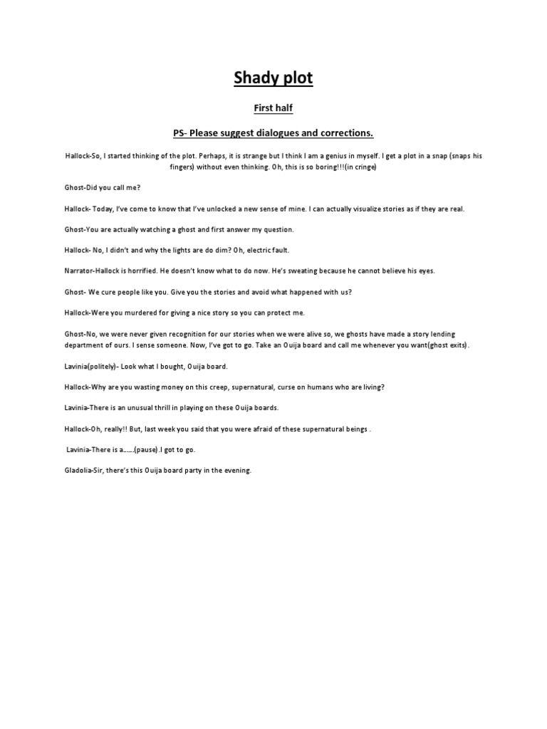 Shady Plot: First Half PS-Please Suggest Dialogues and Corrections | PDF