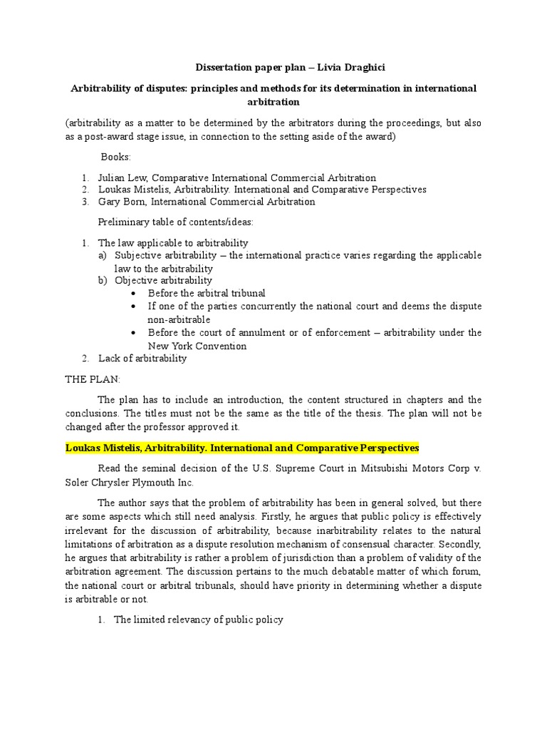 Dissertation Plan | PDF | Arbitration | Public Policy Doctrine