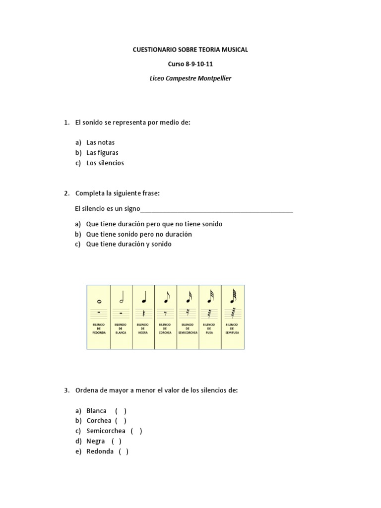 Cuestionario Sobre Teoria Musical | PDF