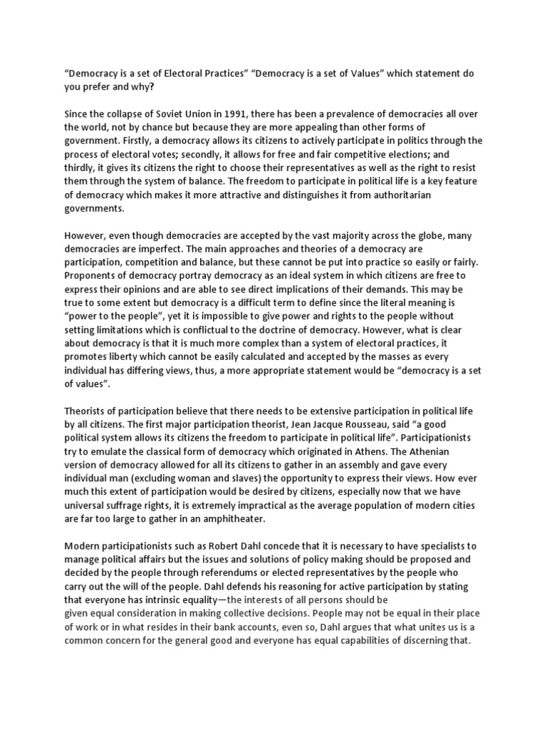 Democracy As A Set of Values | PDF | Common Good | Democracy