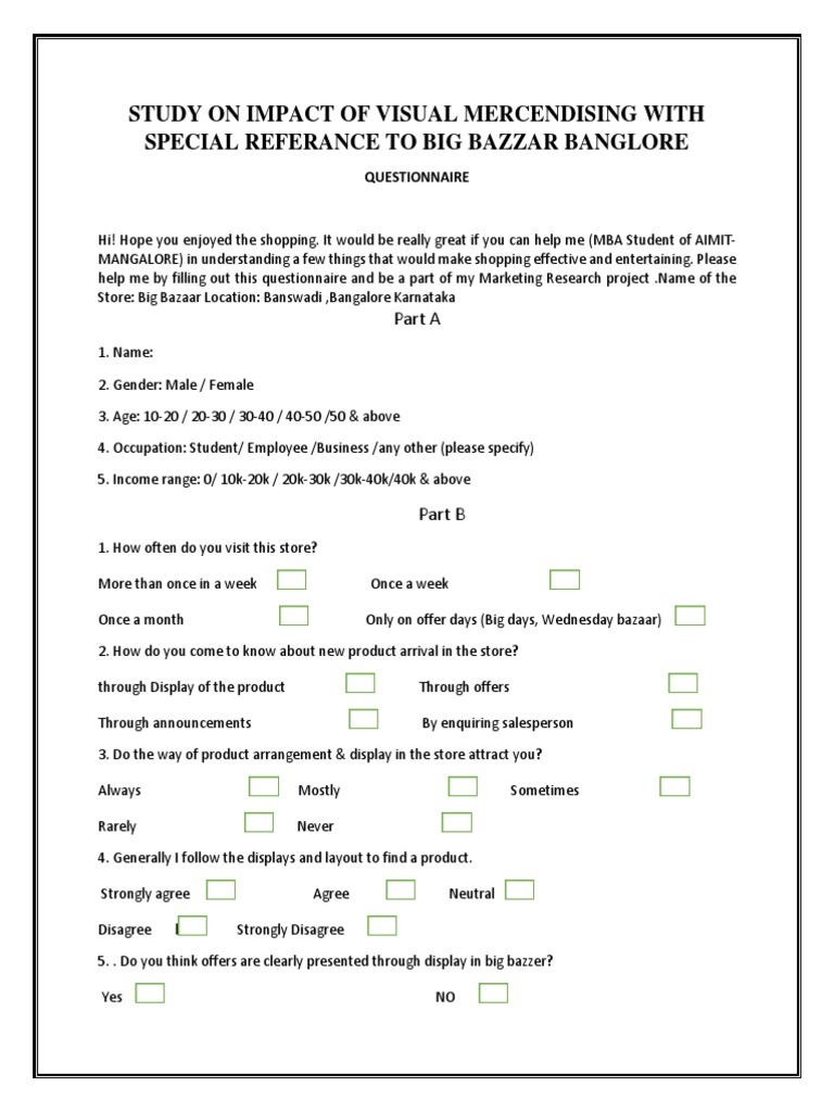 Study On Impact of Visual Mercendising With Special Referance To Big Bazzar Banglore | PDF ...