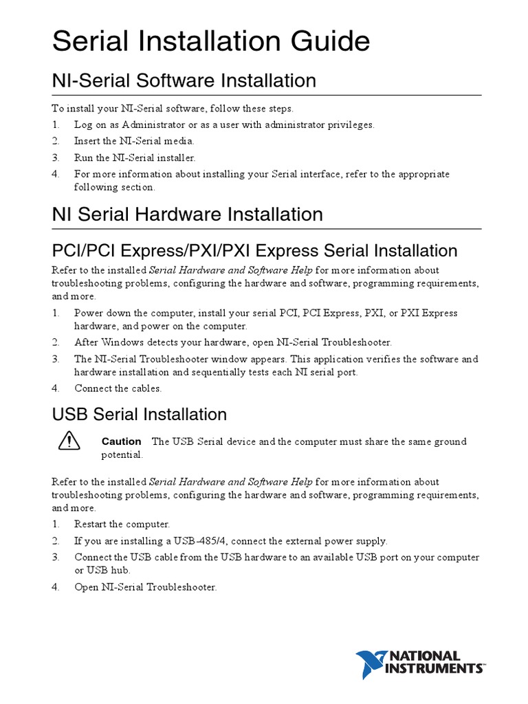 NI Serial Installation Guide PDF | PDF | Usb | Computer Hardware