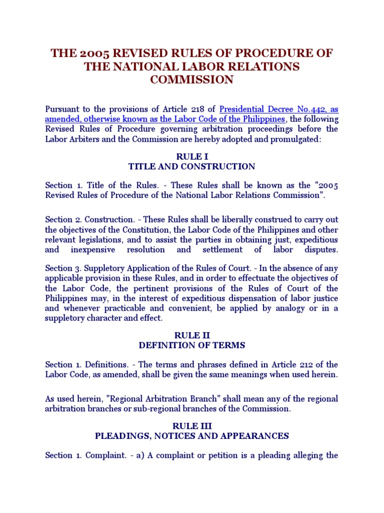 NLRC Rules of Procedure | PDF | Arbitration | Complaint