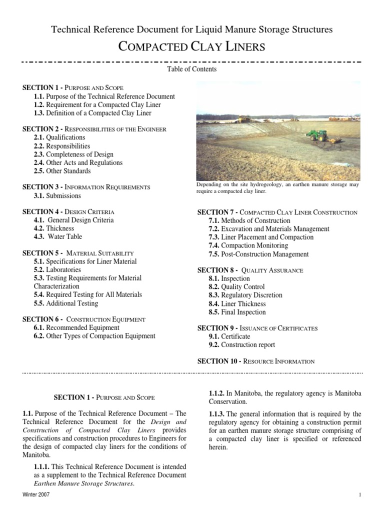 Ompacted LAY Iners: Technical Reference Document For Liquid Manure ...