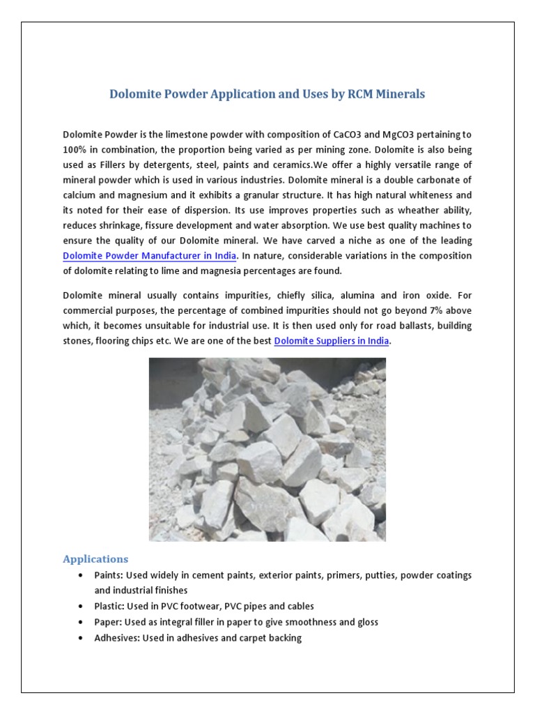 Dolomite Powder Application and Uses by RCM Mineral1 | PDF | Paint ...
