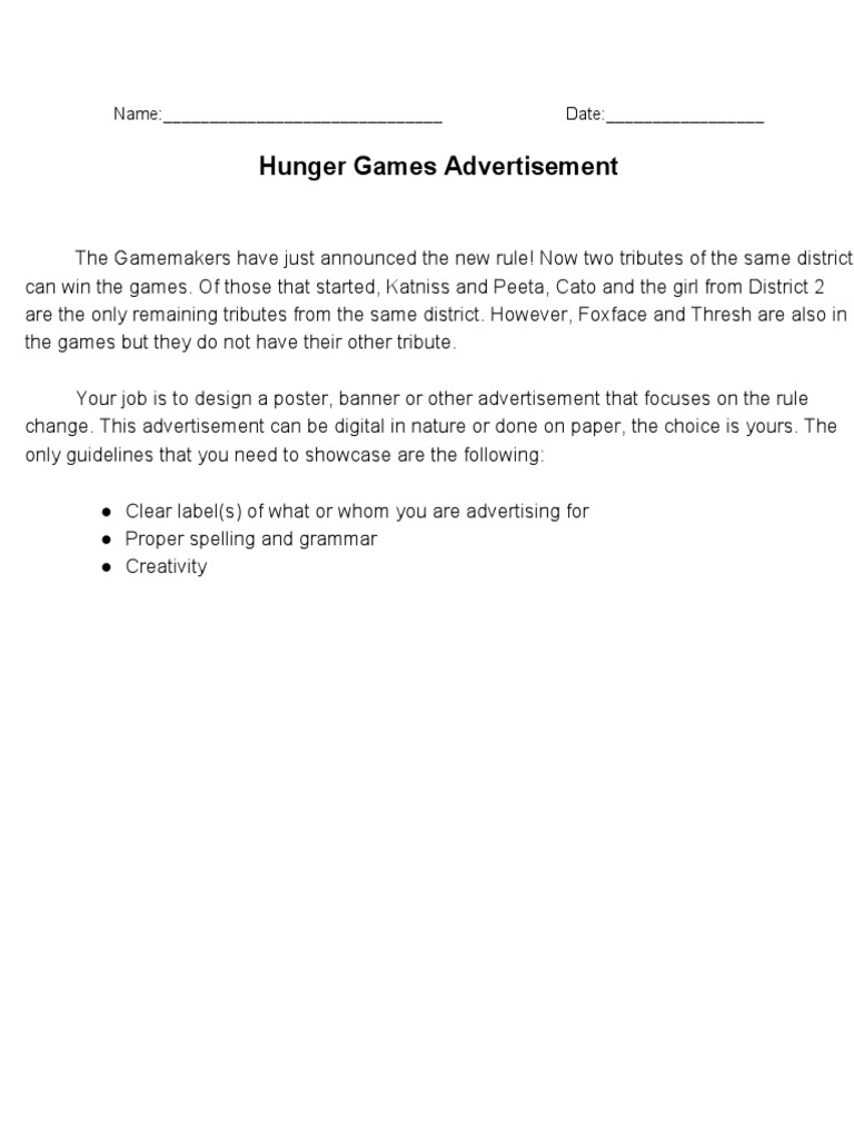 Hunger Games Advertisement | PDF | Poster | Graphics