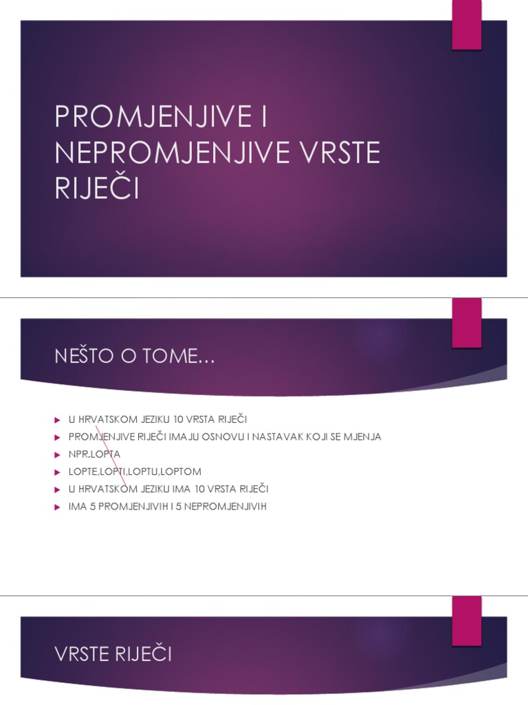 Promjenjive I Nepromjenjive Vrste Riječi | PDF