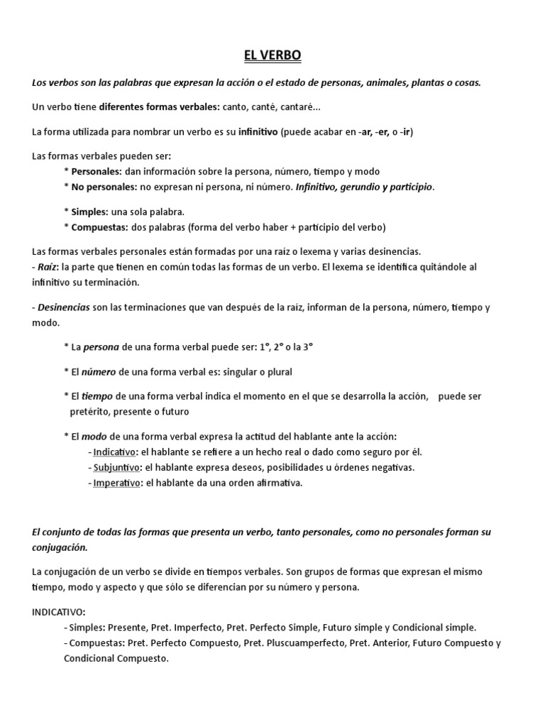 El Verbo 6º Primaria | PDF | Verbo | Numero Gramatical