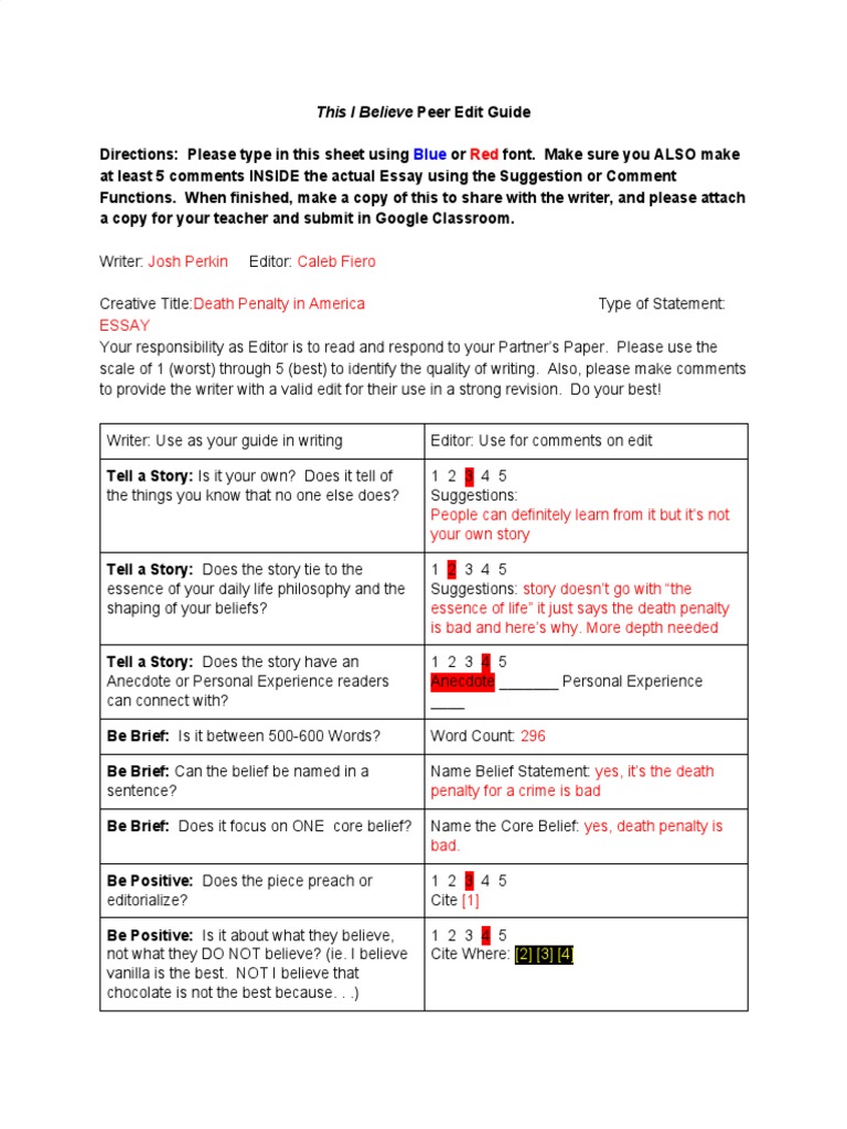 Peer Editing Guide for Essays | PDF | Essays | Psychological Concepts