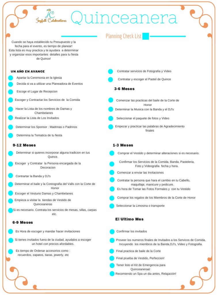 Lista de Planificación para Quinceañera | PDF | Ocio