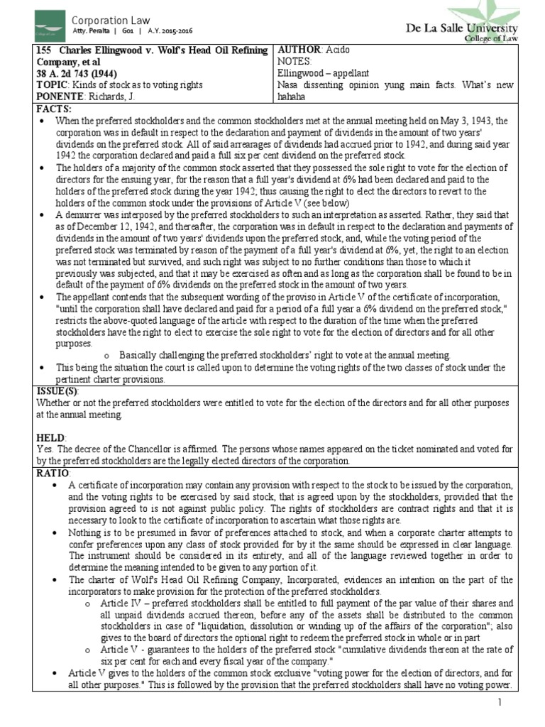 Batch 7 Consolidated Case Digest | PDF | Preferred Stock | Stocks