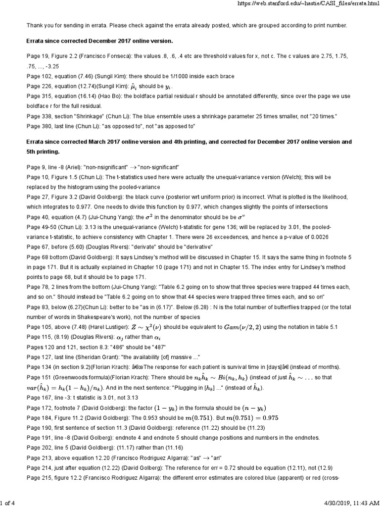 Errata - Computer Age Statistical Inference - Algorithms, Evidence and ... Errata - Computer Age Statistical Inference - Algorithms, Evidence and ...