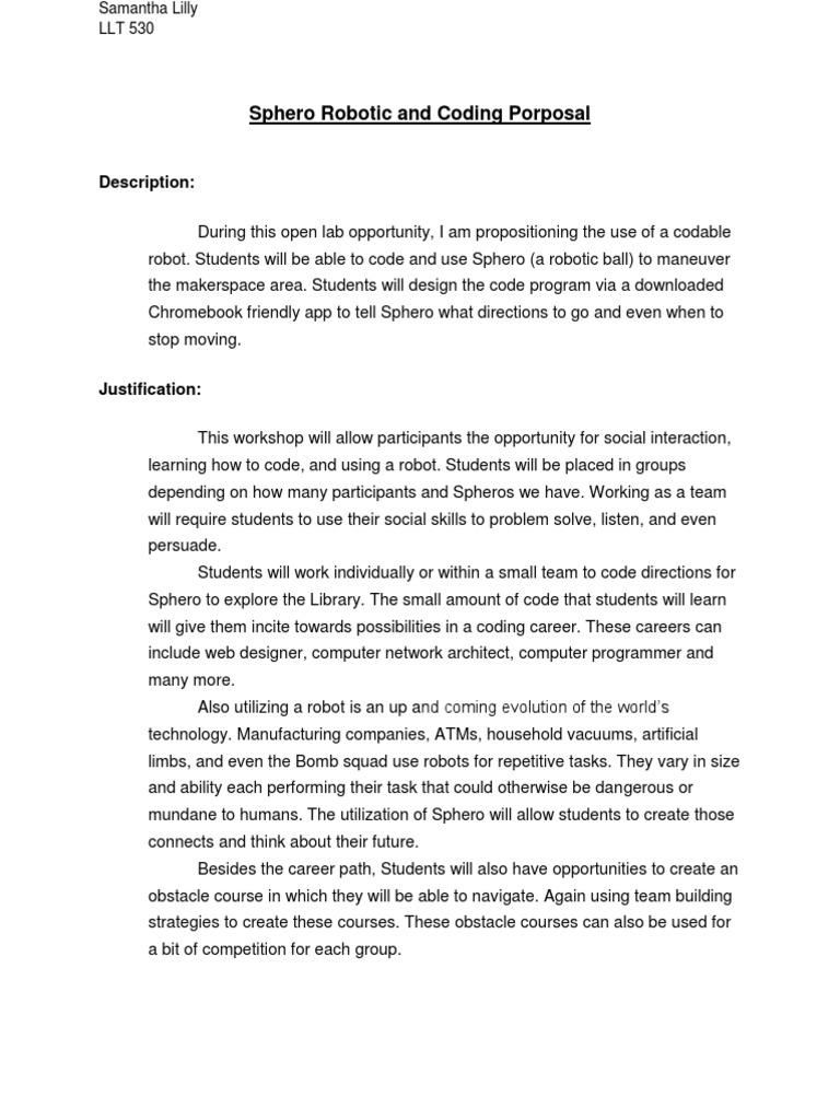 Sphero Proposal | PDF | Robot | Robotics