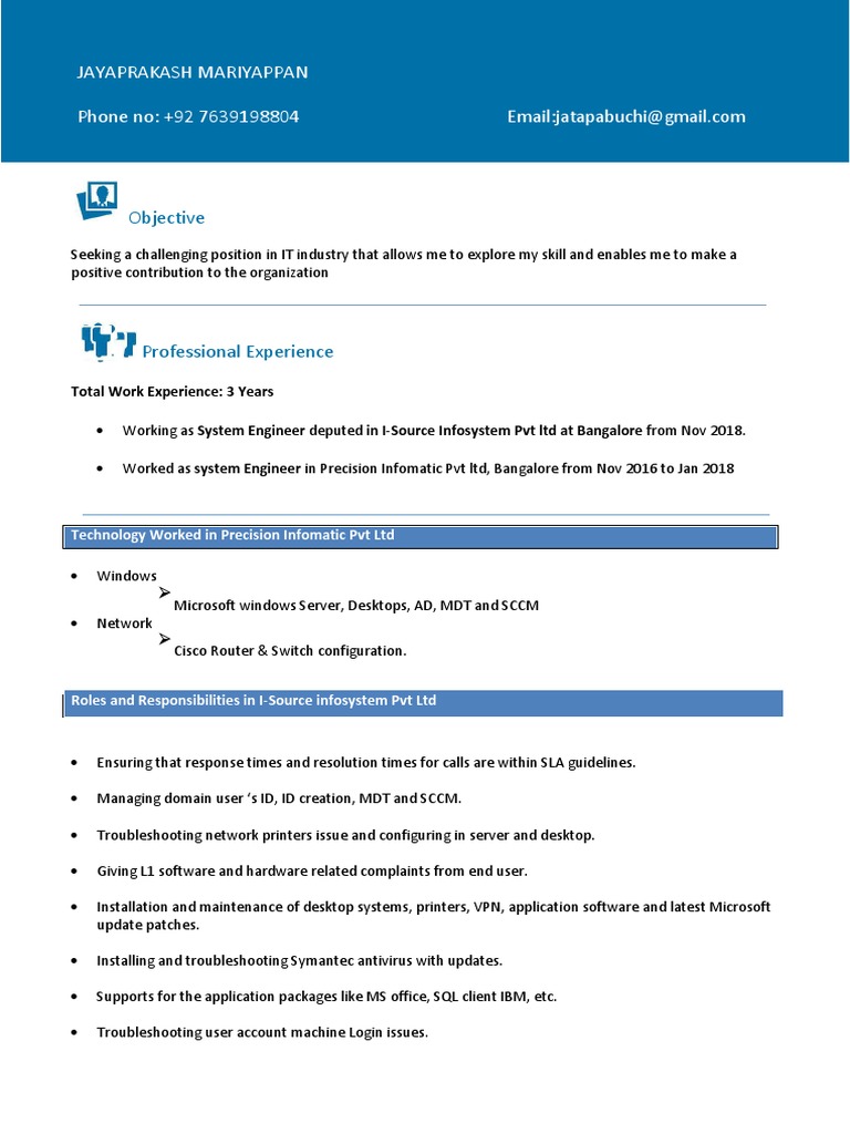 Objective: Jayaprakash Mariyappan Phone No: +92 7639198804 | PDF | Computer Network | Operating ...