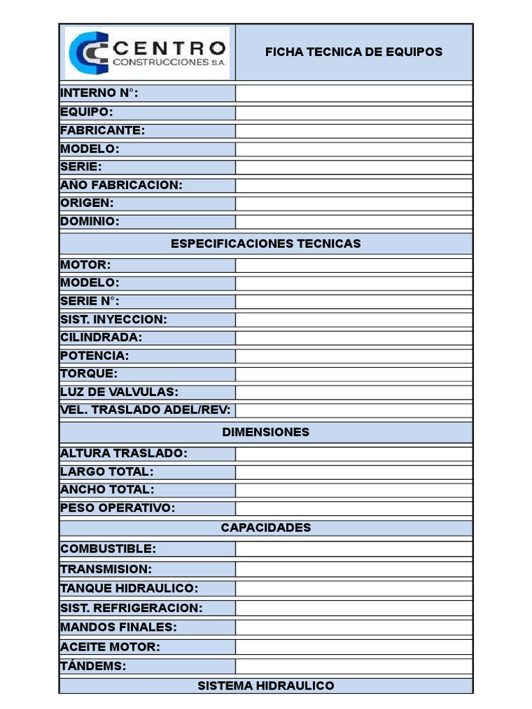 Ficha Tecnica de Equipo | PDF