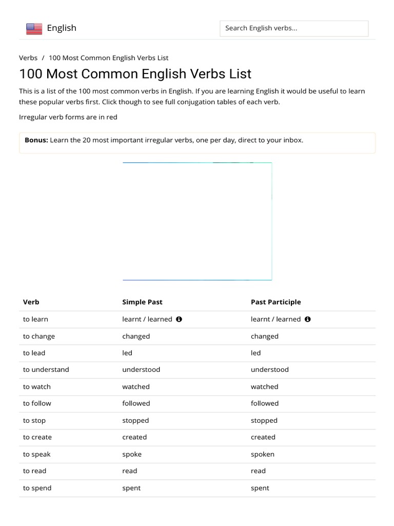 100 Most Common English Verbs List (Page 3) - Linguasorb PDF | PDF ...