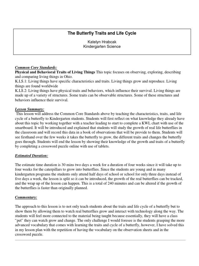 The Butterfly Traits and Life Cycle: Common Core Standards | PDF | Pupa ...