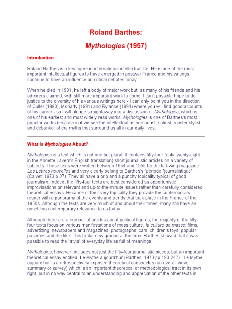 Mythologies (1957) : Roland Barthes | PDF | Concept | Ideologies