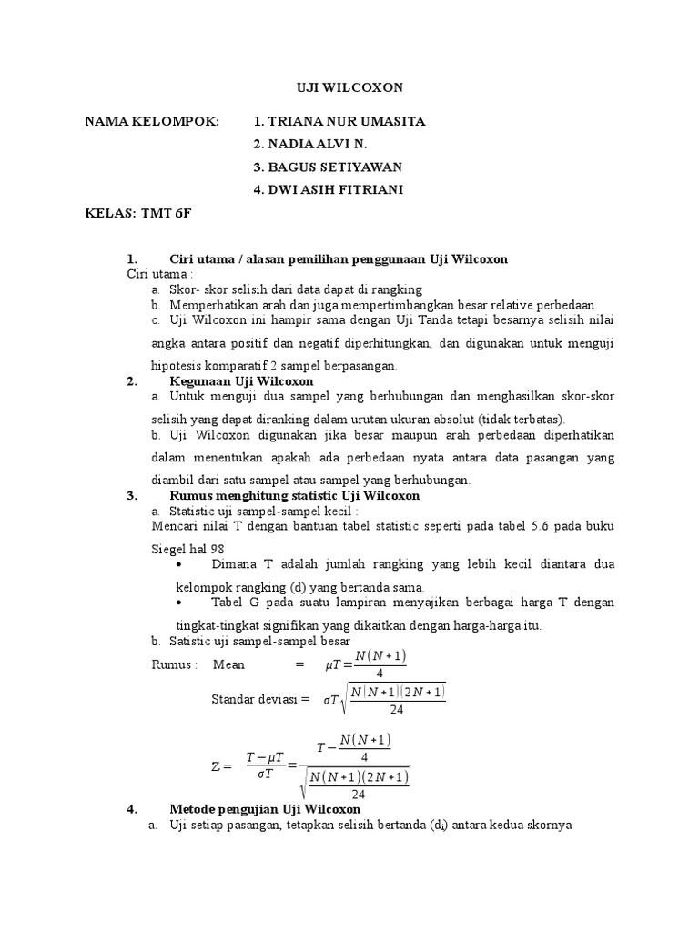 Panduan Lengkap Uji Wilcoxon | PDF