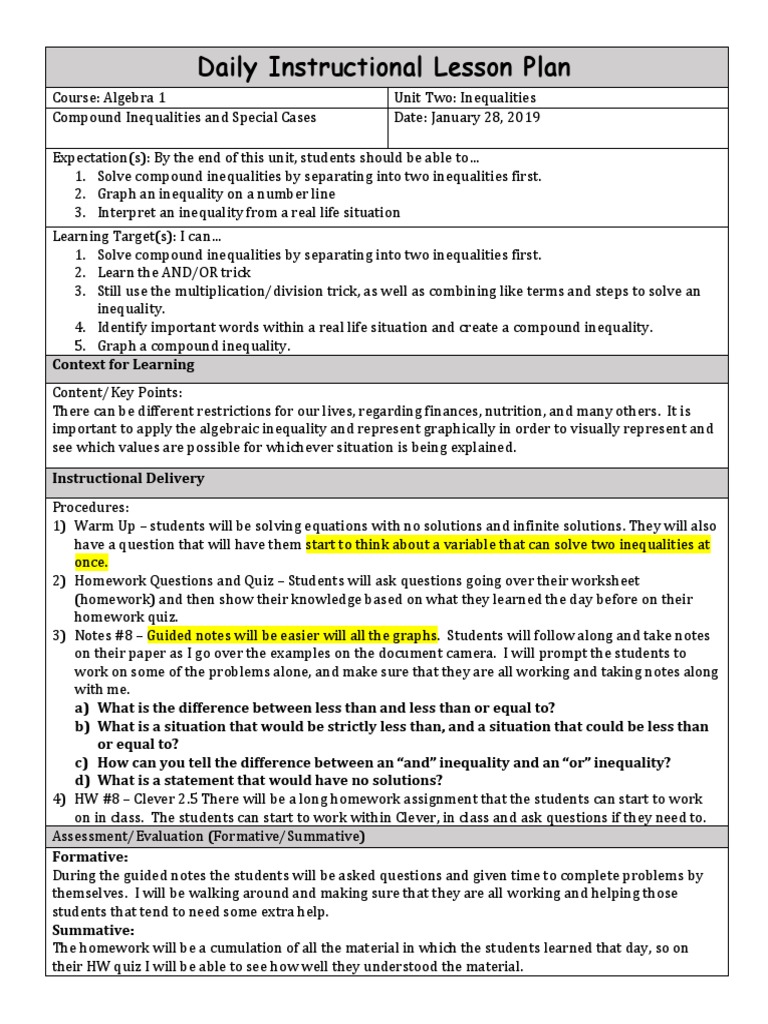 Daily Instructional Lesson Plan | PDF | Inequality (Mathematics) | Pedagogy