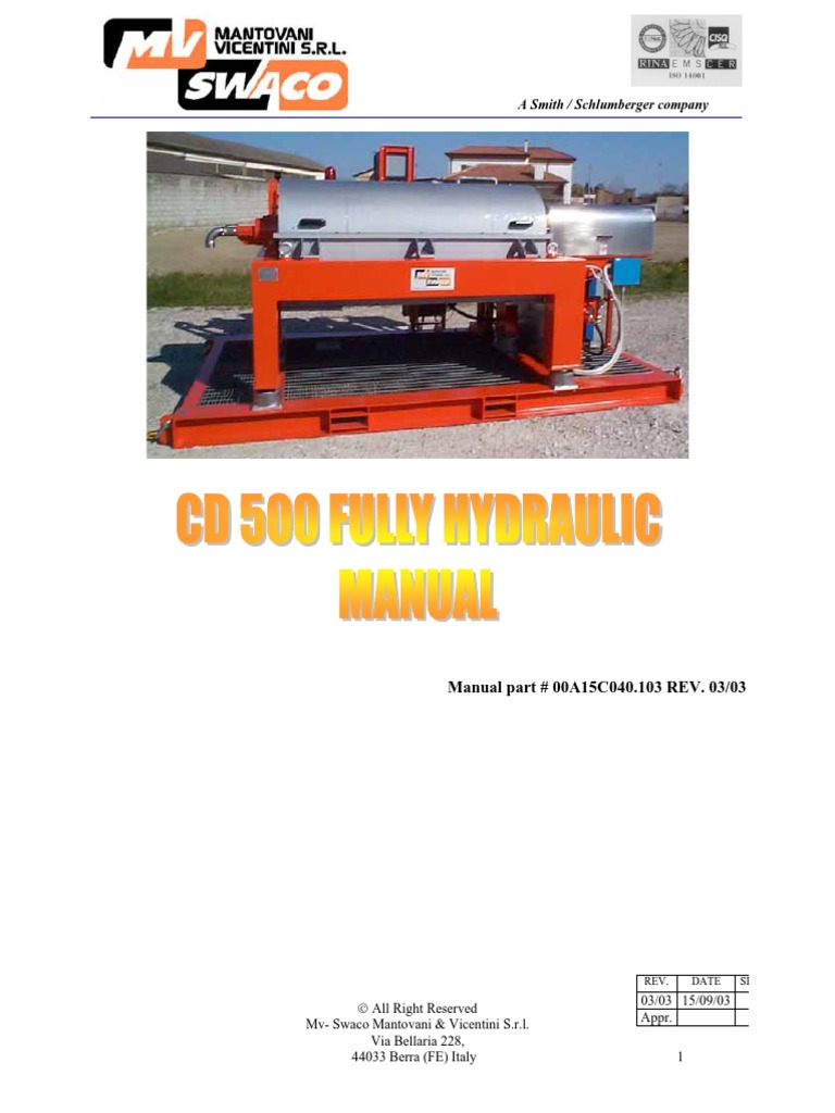 CD500 FHA Operators Manual Rev 03 - 03 PDF | PDF | Pump | Electric Motor